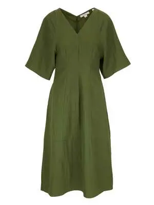 Short Sleeve V Neck Midi Dress