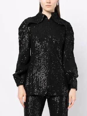SAIID KOBEISY Sequin Ripped Jacket - Black
