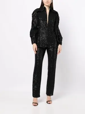 SAIID KOBEISY Sequined Straight-leg Trousers - Black