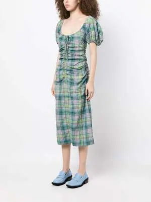 GANNI Checked Seersucker Midi Dress