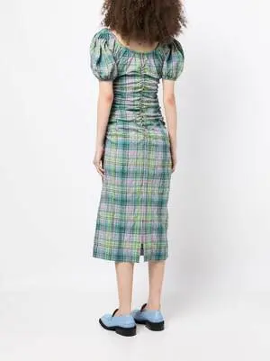 GANNI Checked Seersucker Midi Dress