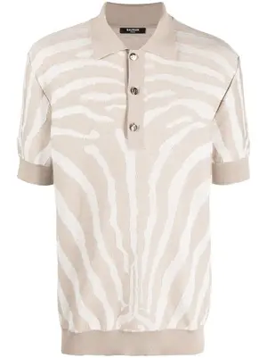 Balmain Zebra-jacquard Polo Shirt