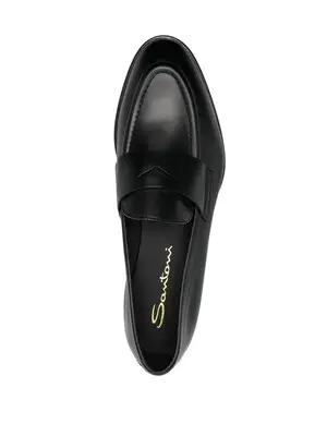 Santoni Penny Leather Loafers - Black