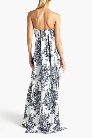 Oscar De La Renta Strapless Flocked Jacquard Gown