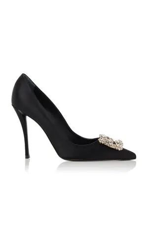 ROGER VIVIER Flower Embellished Satin Pumps - Black