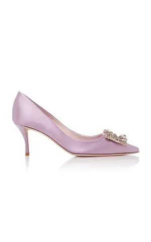 ROGER VIVIER Flower Embellished Satin Pumps Purple
