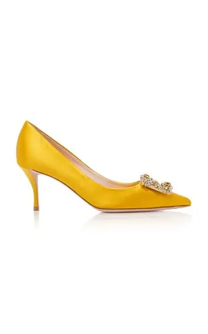 ROGER VIVIER Flower Embellished Satin Pumps Yellow