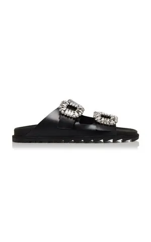 ROGER VIVIER Slidy Viv Buckle Leather Sandals - Black