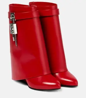 Givenchy Shark Lock Leather Ankle Boots - Red