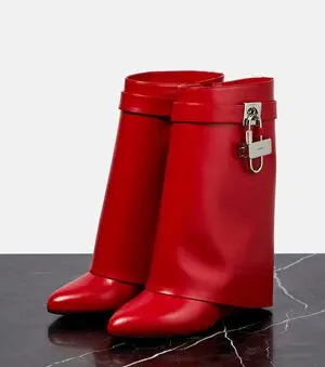 Givenchy Shark Lock Leather Ankle Boots - Red