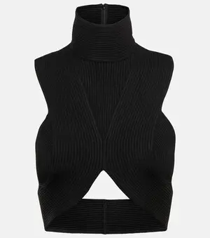 Alaïa Ribbed-knit Halterneck Crop Top - Black