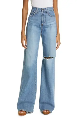 Veronica Beard Taylor Ripped High Waist Wide Leg Jeans
