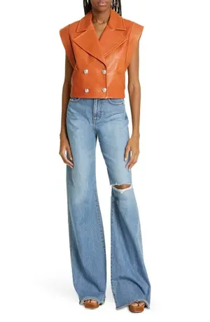 Veronica Beard Taylor Ripped High Waist Wide Leg Jeans