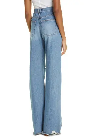 Veronica Beard Taylor Ripped High Waist Wide Leg Jeans