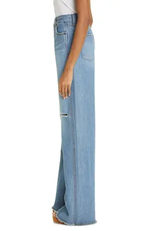 Veronica Beard Taylor Ripped High Waist Wide Leg Jeans