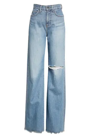 Veronica Beard Taylor Ripped High Waist Wide Leg Jeans