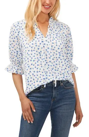CECE DUPRAZ Floral Tie Neck Blouse - New Ivory