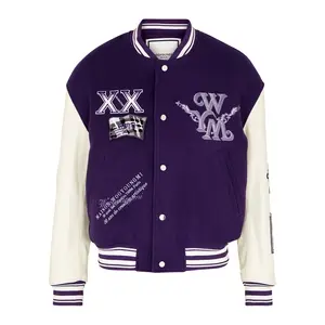 Wooyoungmi Panelled Wool Varsity Jacket 48 - Purple | Editorialist
