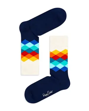 Happy Socks Faded Diamond Argyle Crew Socks - Navy