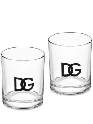 Dolce & Gabbana Logo-print Set Of Two Drinking Glasses - White