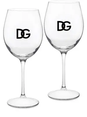 Dolce & Gabbana Logo-print Set Of Two Wine Glasses - Neutrals