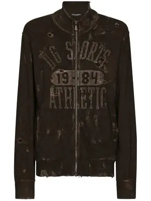 Dolce & Gabbana Logo Ripped Zip-up Sweatshirt