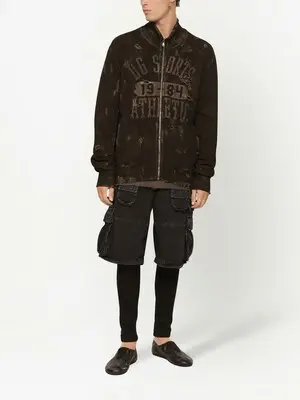 Dolce & Gabbana Logo Ripped Zip-up Sweatshirt