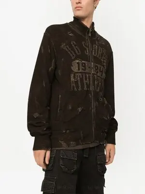 Dolce & Gabbana Logo Ripped Zip-up Sweatshirt