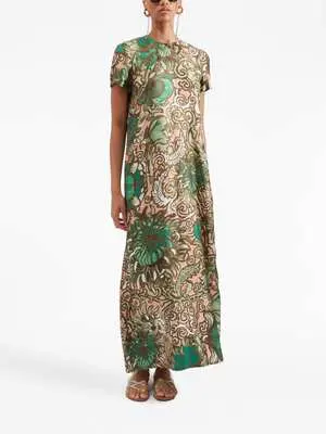 La DoubleJ Swing Floral-print Silk Shirt Dress - Neutrals