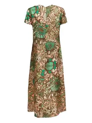 La DoubleJ Swing Floral-print Silk Shirt Dress - Neutrals