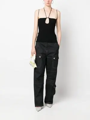 Blumarine Cut-out Ribbed Knit Top - Black