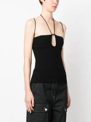 Blumarine Cut-out Ribbed Knit Top - Black