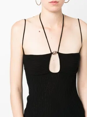 Blumarine Cut-out Ribbed Knit Top - Black