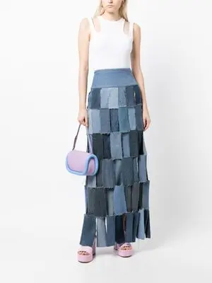 A.W.A.K.E. Mode Patchwork Denim Maxi Skirt