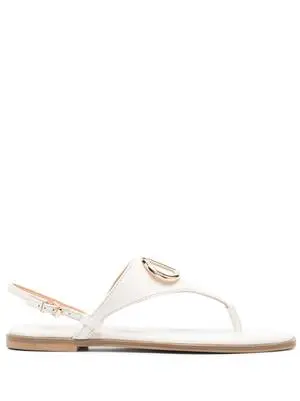 TWINSET Logo-plaque Thong-strap Leather Sandals - White