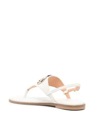 TWINSET Logo-plaque Thong-strap Leather Sandals - White