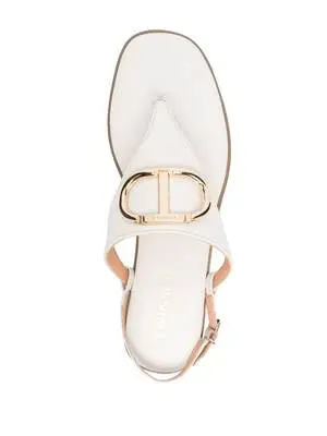 TWINSET Logo-plaque Thong-strap Leather Sandals - White
