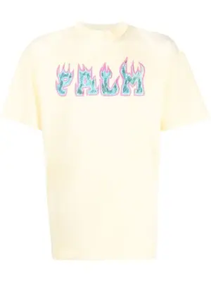 Palm Angels Flames Logo-print T-shirt - Yellow