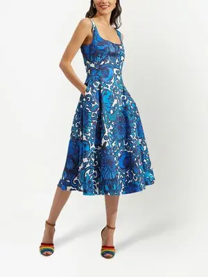La DoubleJ Sophia Graphic-print Stretch-cotton Midi Dress - Blue