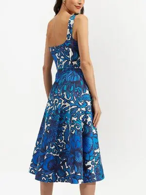 La DoubleJ Sophia Graphic-print Stretch-cotton Midi Dress - Blue