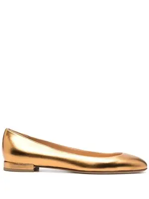 FRANCESCO RUSSO Metallic Leather Ballerina Flats - Gold