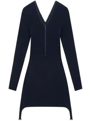 COURREGES Ribbed-knit Zip-up Dress - Blue