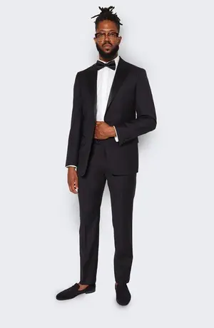 9TOFIVE Peak Lapel Solid Wool Tuxedo Jacket