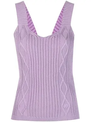 Jacob Cohen Logo-embroidered Cable-knit Tank Top - Purple