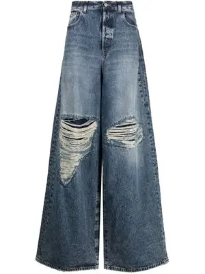 パンツ vetements 23ss wide distressed denim Vetements Distressed Wide-Leg Jeans In Blue - 41% Off | Editorialist