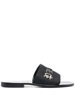Philipp Plein Logo-lettering Leather Slides - Black