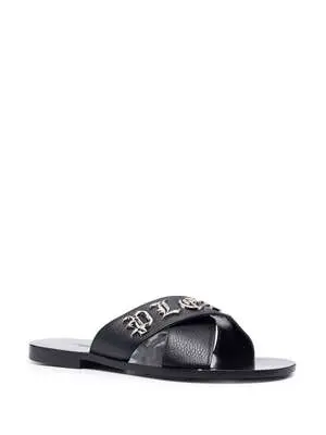 Philipp Plein Cross-strap Leather Slides