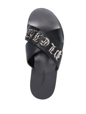 Philipp Plein Cross-strap Leather Slides
