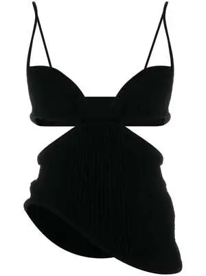 Off-White Cut-out Ribbed-knit Top - Black