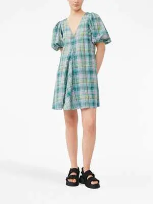 GANNI Check-pattern V-neck Minidress